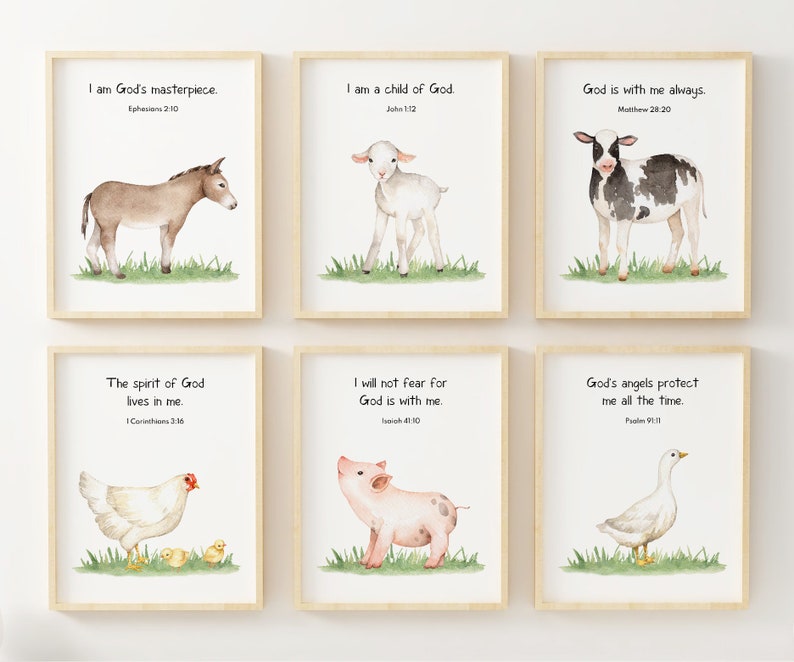 Nursery Bible Verse Prints Farm Animal Prints Christian Wall - Etsy