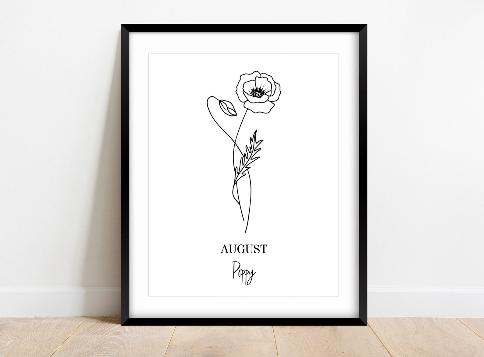 Black and White Birth Flower Prints Line Art Drawing August - Etsy