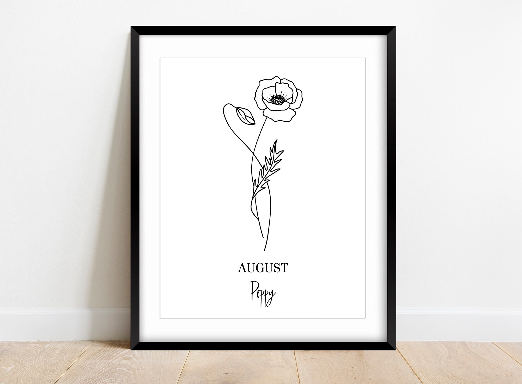 Black and White Birth Flower Prints Line Art Drawing August - Etsy