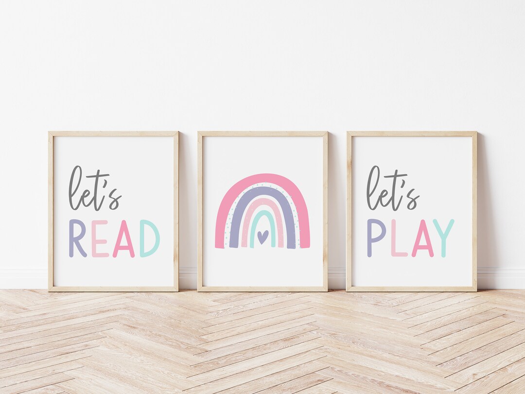 Let's Play Let's Read Prints, Rainbow Print, Girl Playroom Wall Art ...