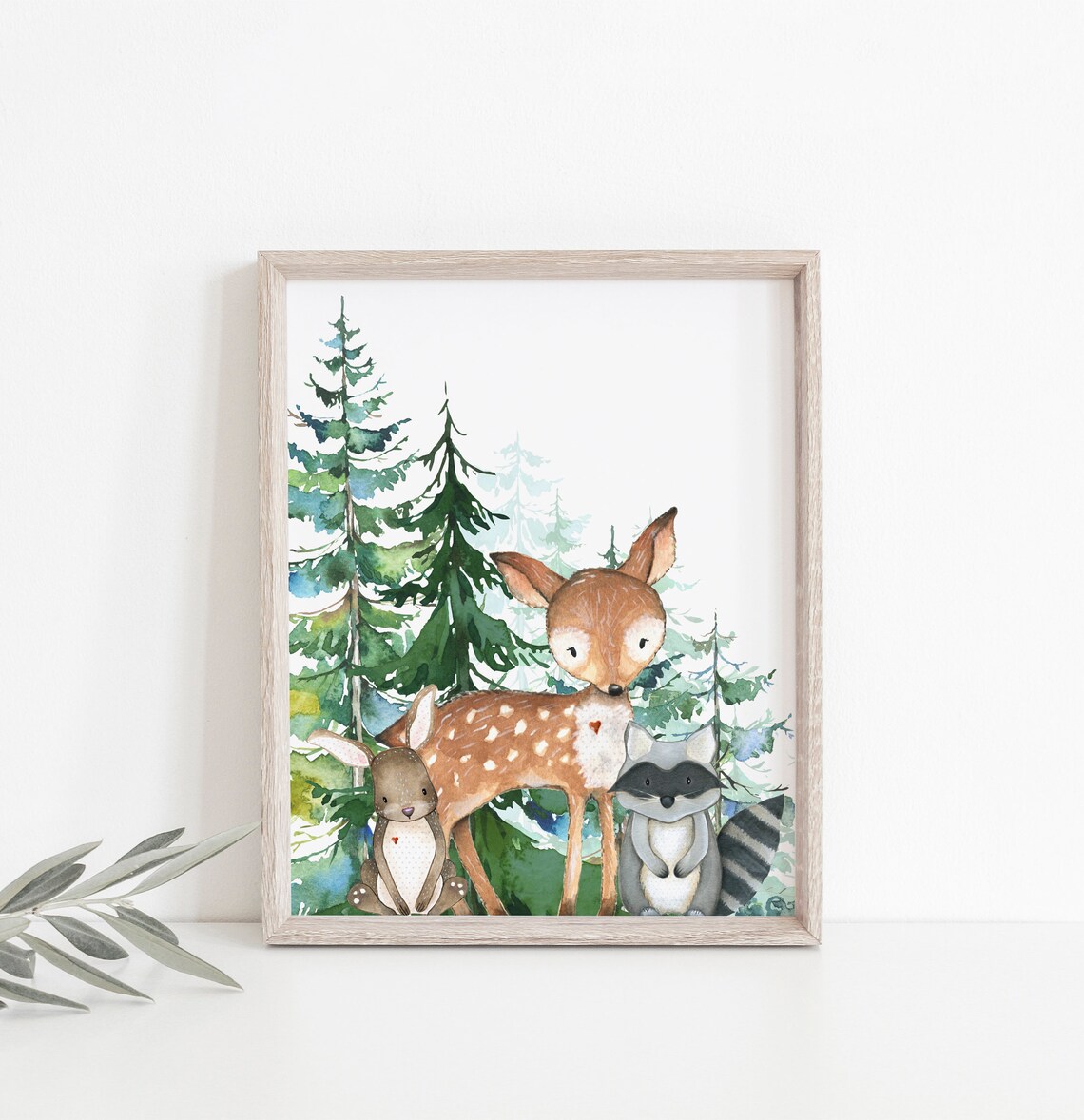 Woodland Animals, Pine Trees Nursery Print, Evergreens, Baby Boy ...