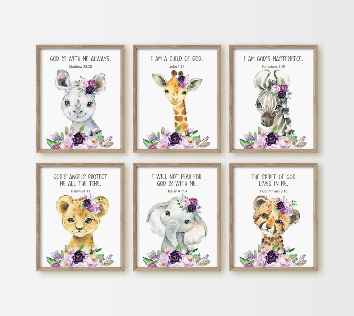 Kid's Bible Verse Prints Safari Animal Prints Christian | Etsy