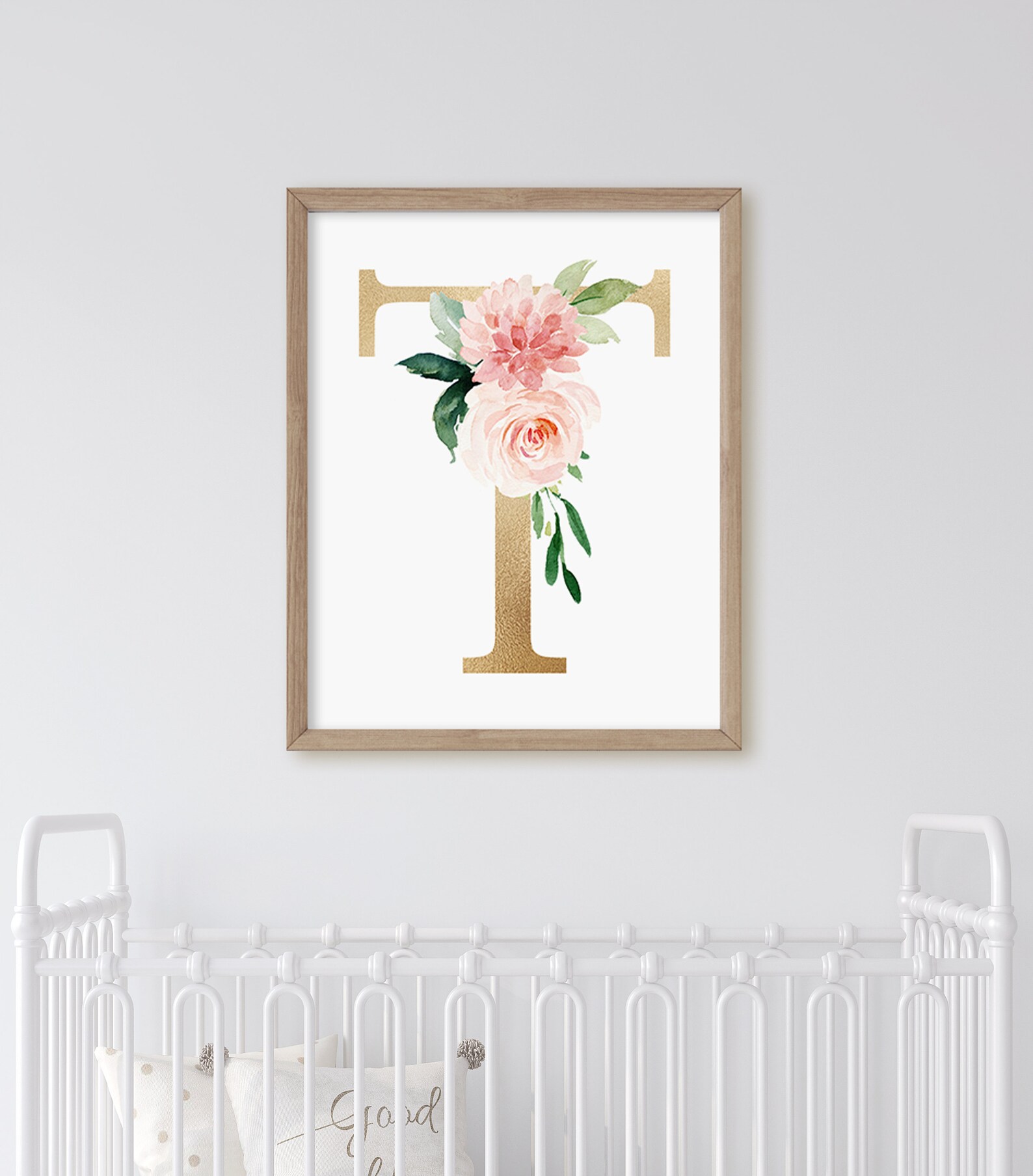 Floral Pink Gold Letter T Print First Initial Monogram - Etsy