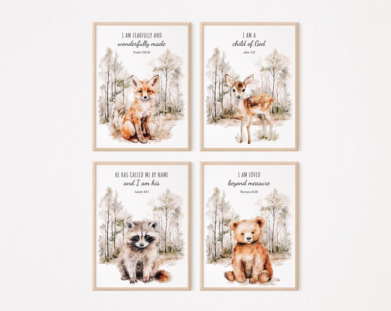 Woodland Bible Verse Wall Art, Christian Nursery Bible Print, Forest ...