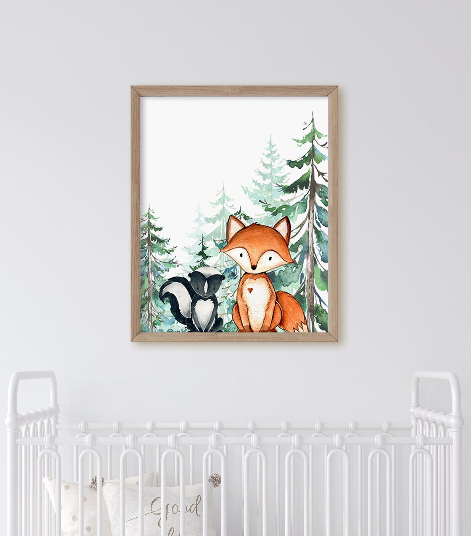 Woodland Animals, Pine Trees Nursery Print, Evergreens, Baby Boy ...