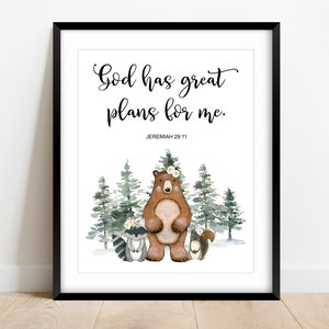 Kid's Bible Verses, God Has Great Plans for Me Art Print, Nursery ...