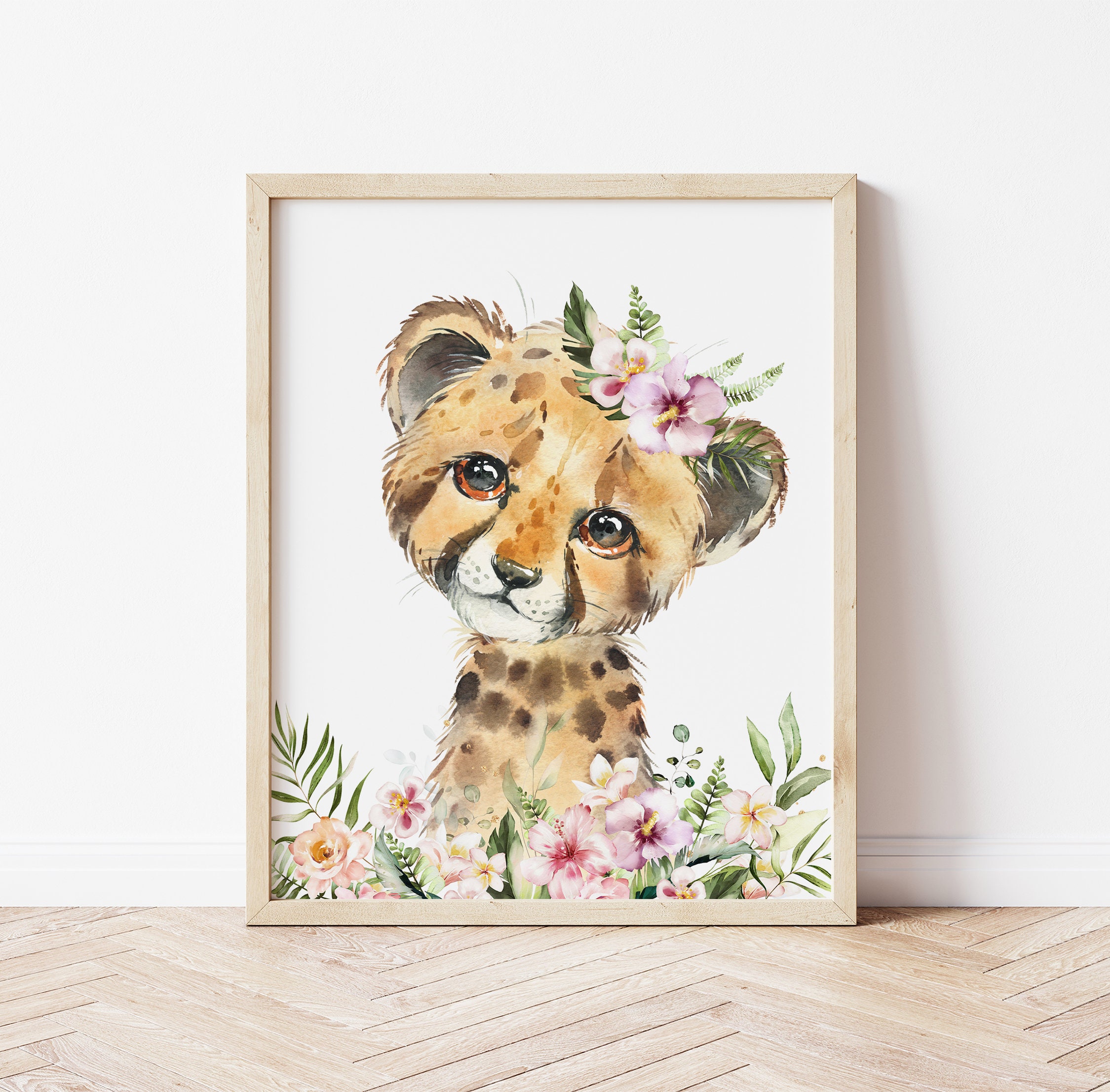 Safari Animal Prints, Tropical Floral Nursery Wall Decor, Watercolor ...