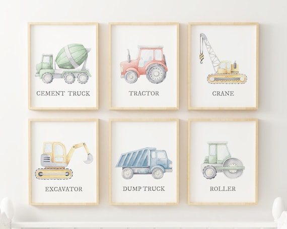 Set of 6 Construction Prints Construction Vehicle Wall Art | Etsy