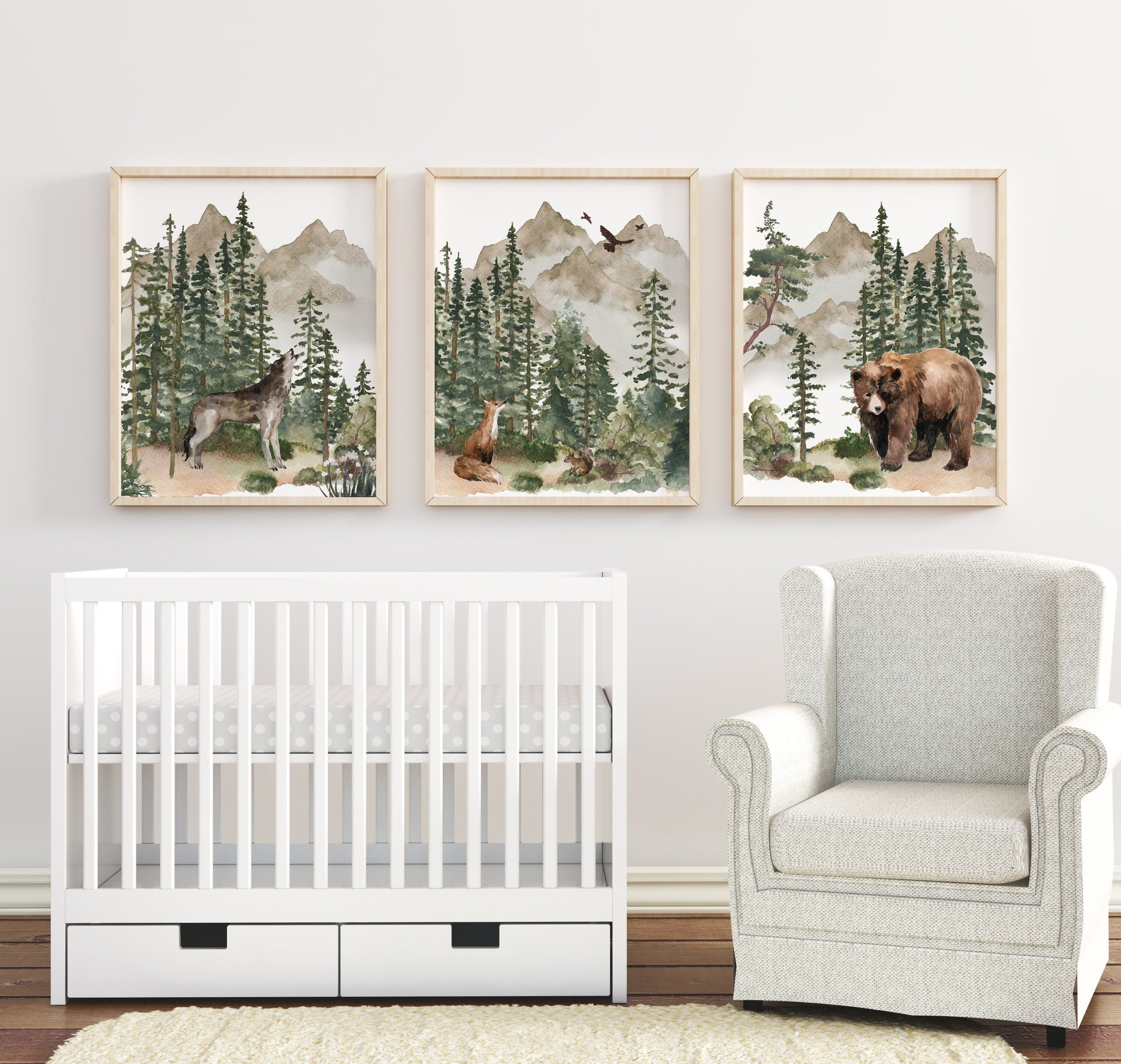 Wall Décor Wilderness Art Girls Room Woodland Animal Nursery Wall Art ...