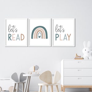 Let's Play Let's Read Prints, Rainbow Print, Boy Playroom Wall Art ...