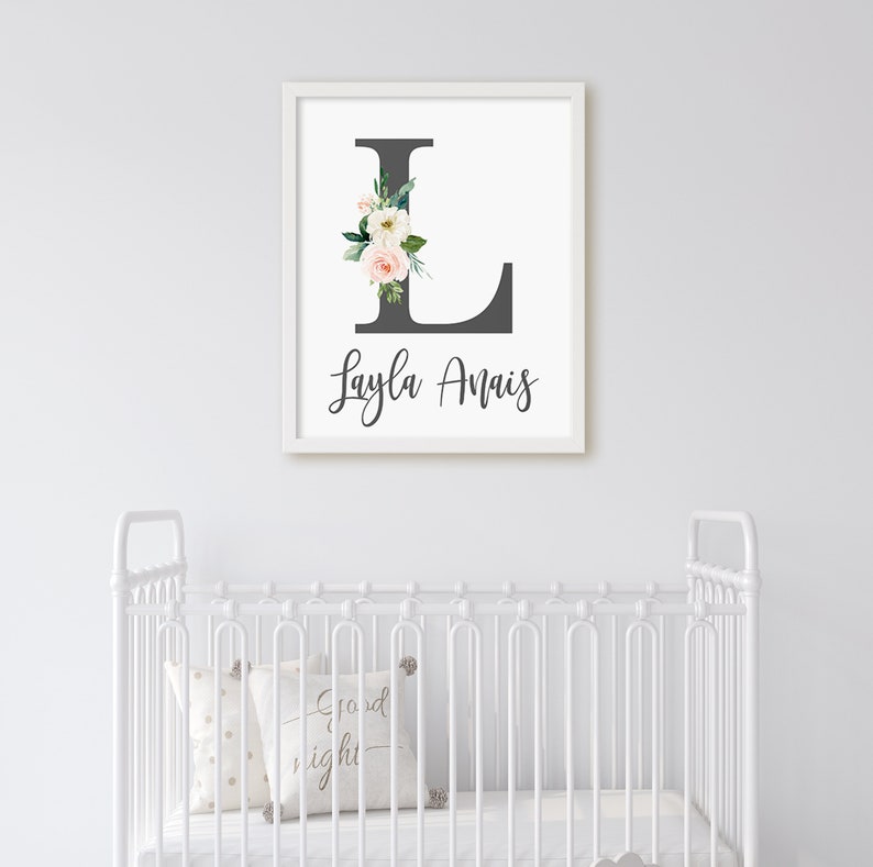 Monogram Letter Baby Name Wall Art Personalized Baby Name | Etsy