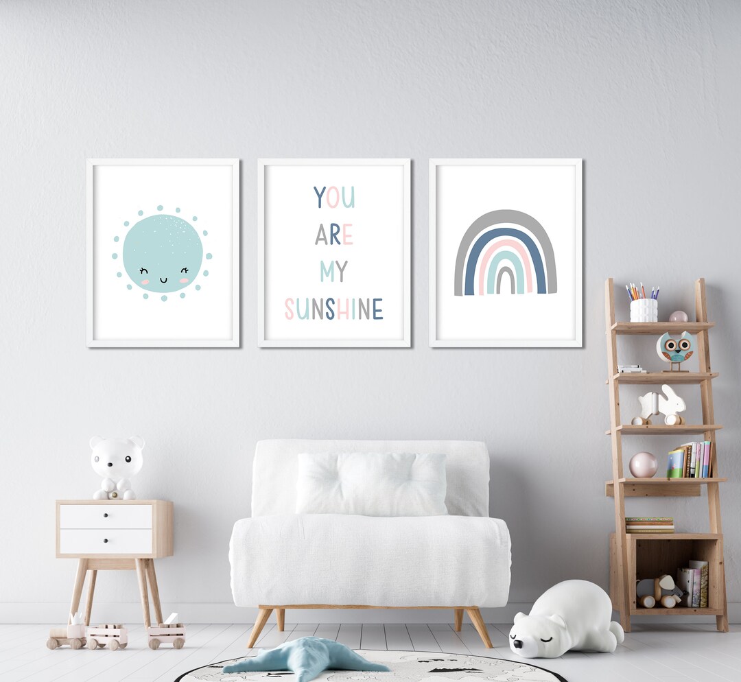 You Are My Sunshine Nursery Print, Rainbow Playroom Wall Decor, Girl ...