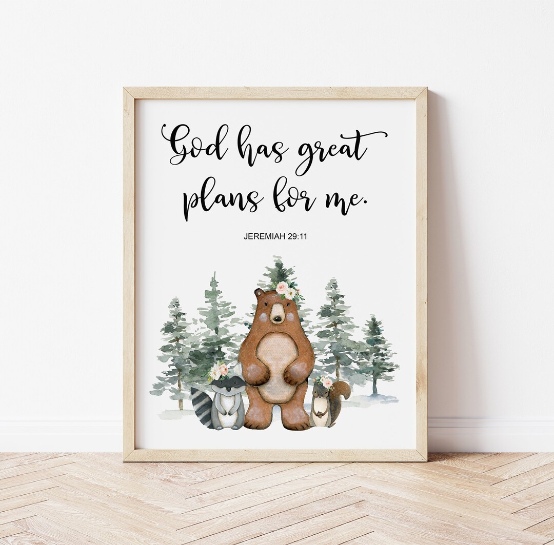 Kid's Bible Verses, God Has Great Plans for Me Art Print, Nursery ...