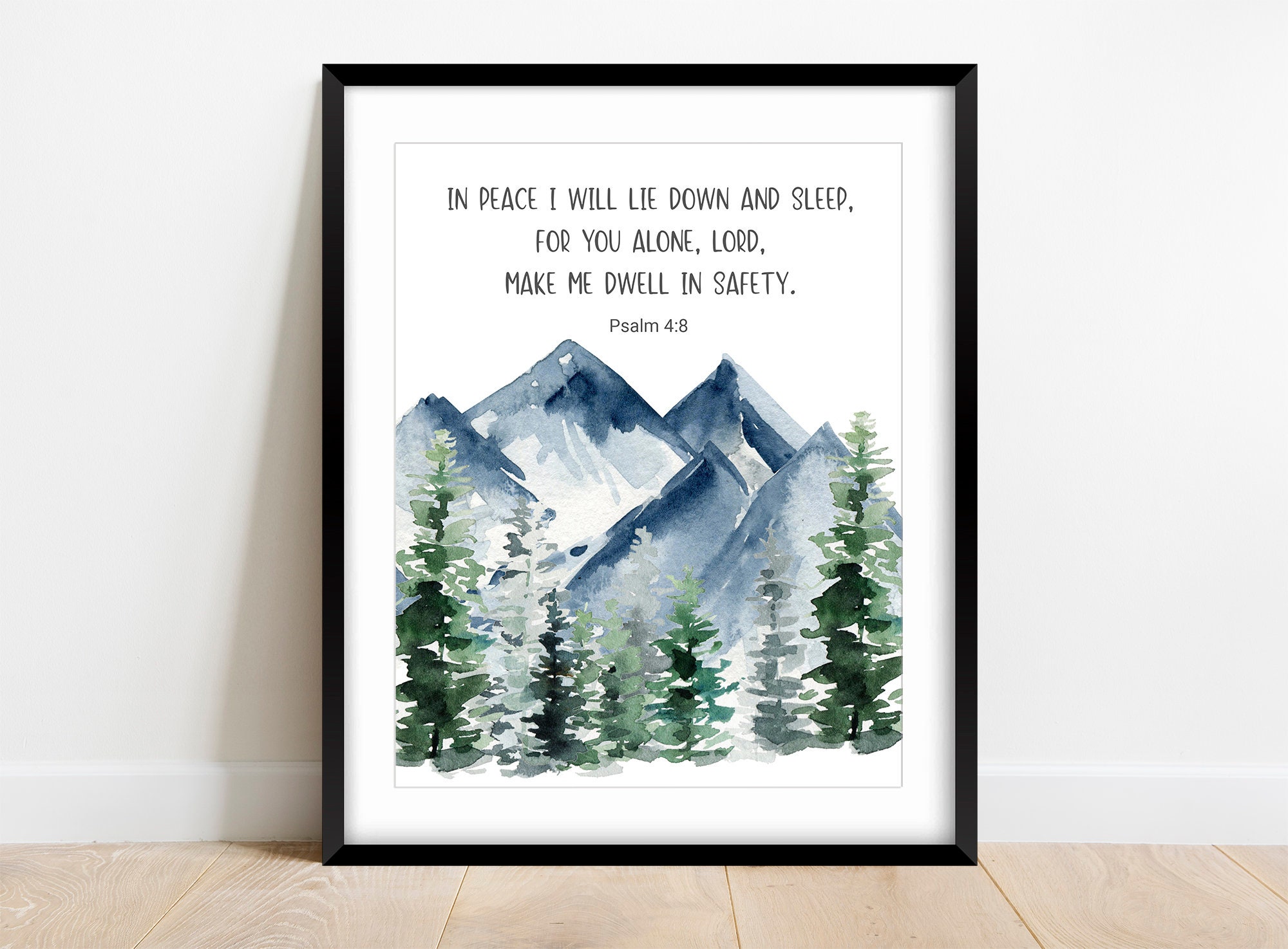 Kid's Bible Verse Woodland Nursery Prints Psalm 4:8 | Etsy