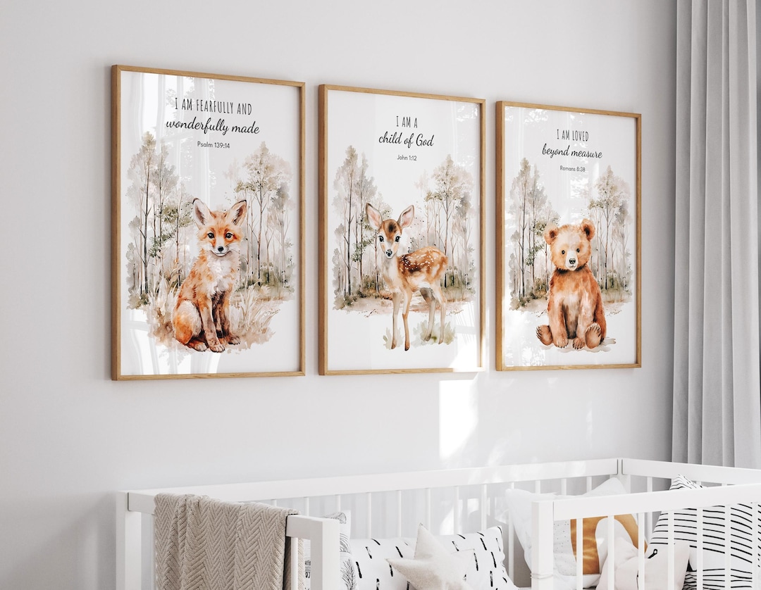 Woodland Bible Verse Wall Art, Christian Nursery Bible Print, Forest ...