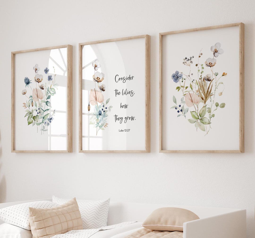 Wildflowers Bible Verse Wall Art, Christian Bible Print, Boho Floral ...