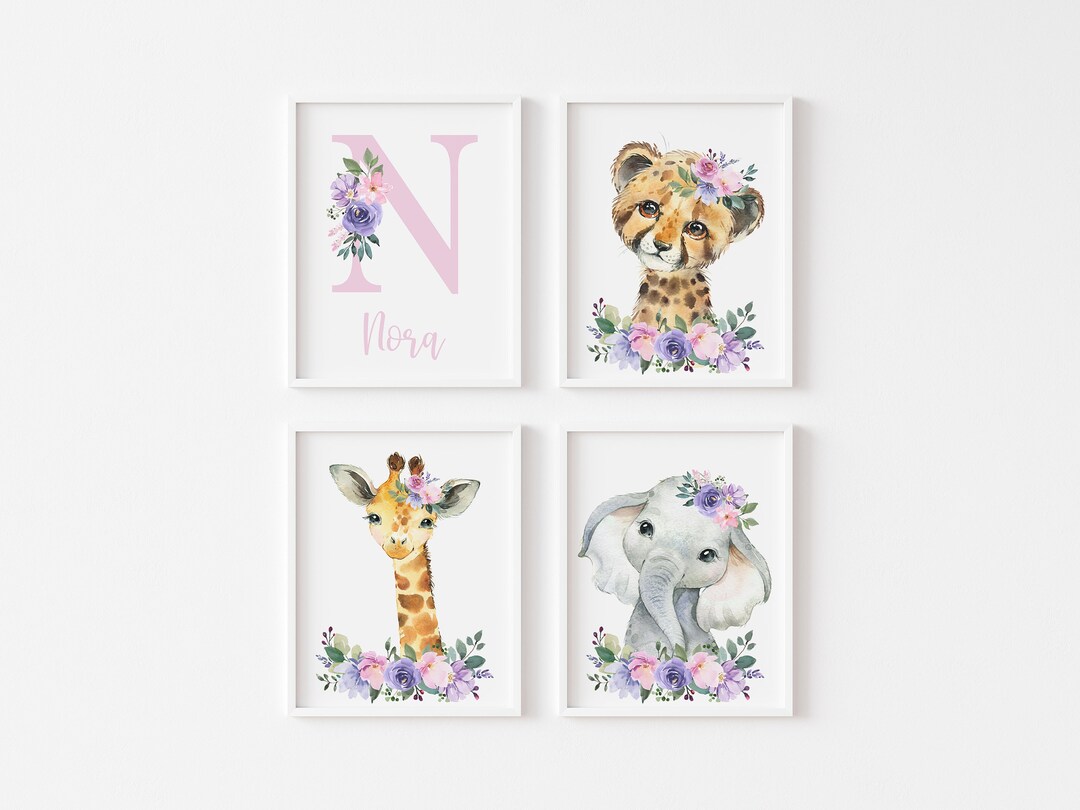 Personalized Baby Name Print, Safari Animal Nursery Prints, Baby Girl ...
