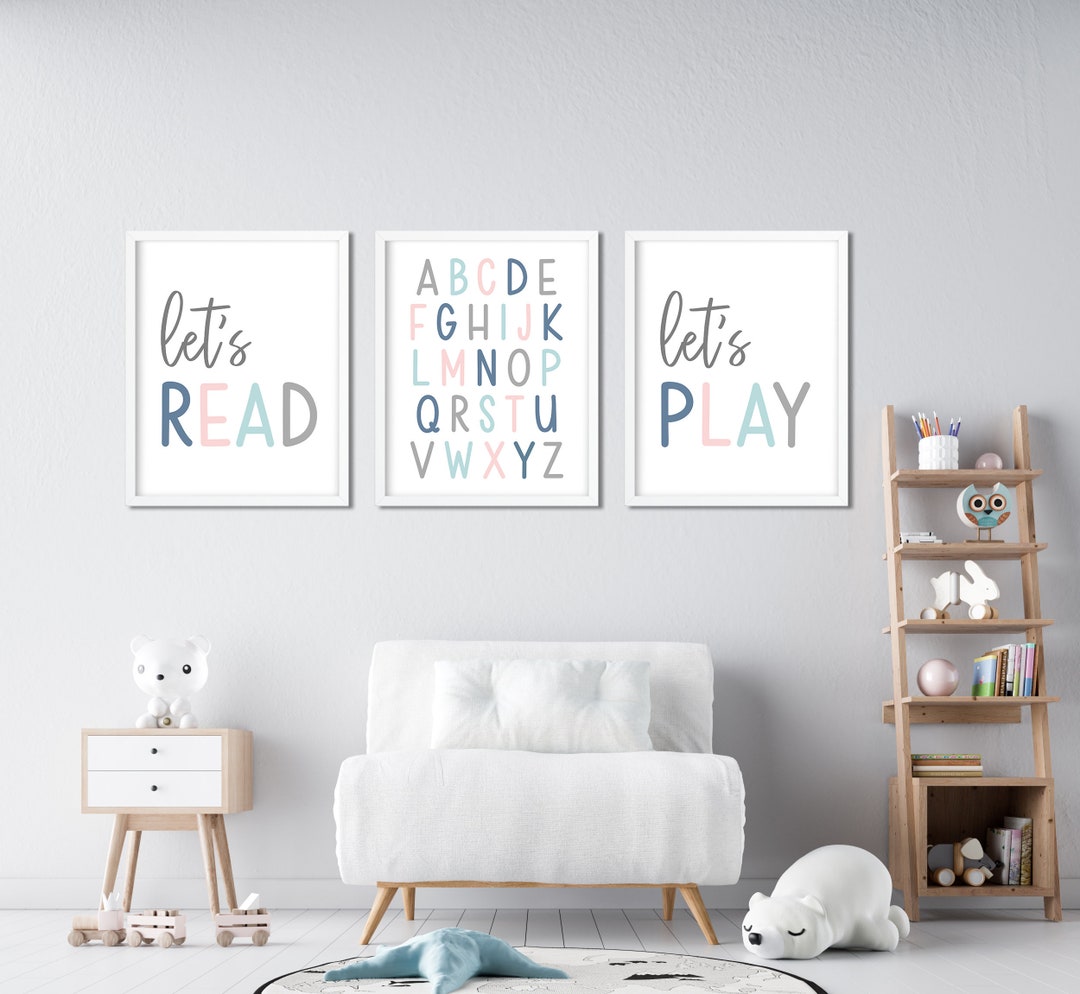 Let's Play Let's Read Prints, Alphabet Print, Girl Boy Playroom Wall ...