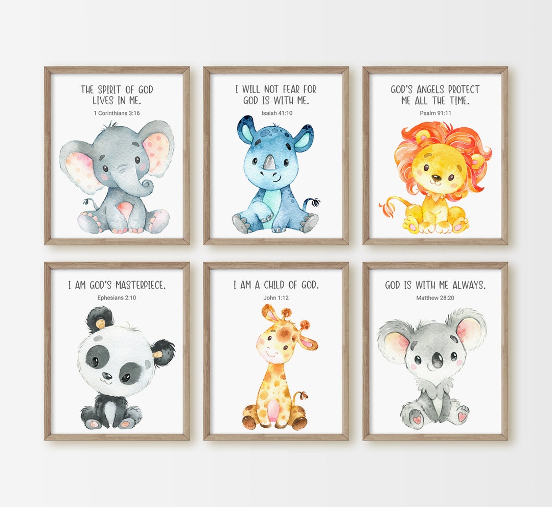 Kid's Bible Verses Animal Nursery Prints, Nursery Jungle Animals ...