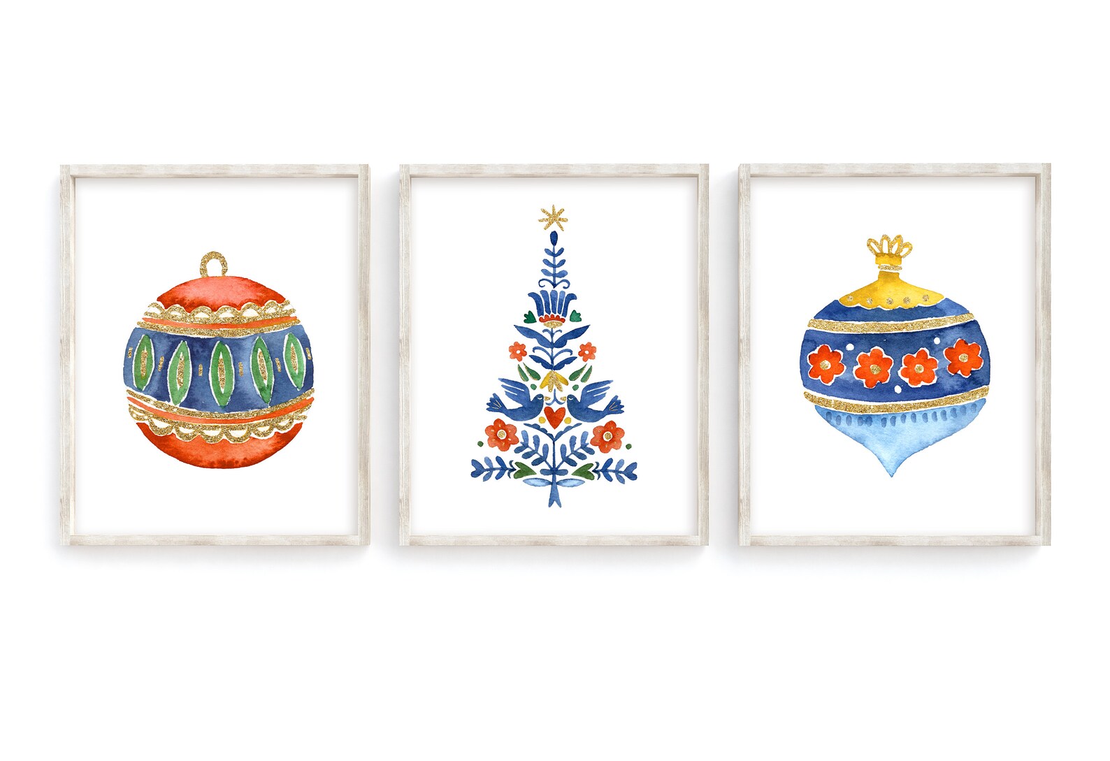 3 Christmas Prints Scandinavian Folk Art Christmas Tree - Etsy