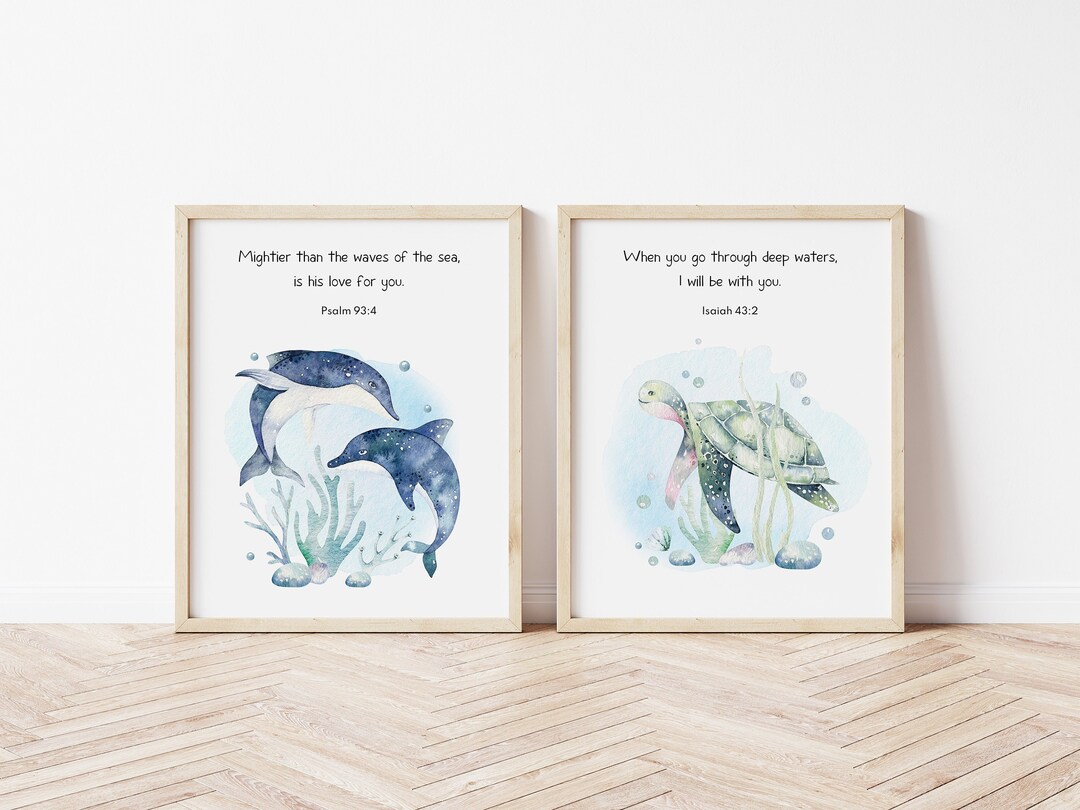 Set of 2 Kid's Bible Verse Prints, Under the Sea Prints, Christian Wall ...