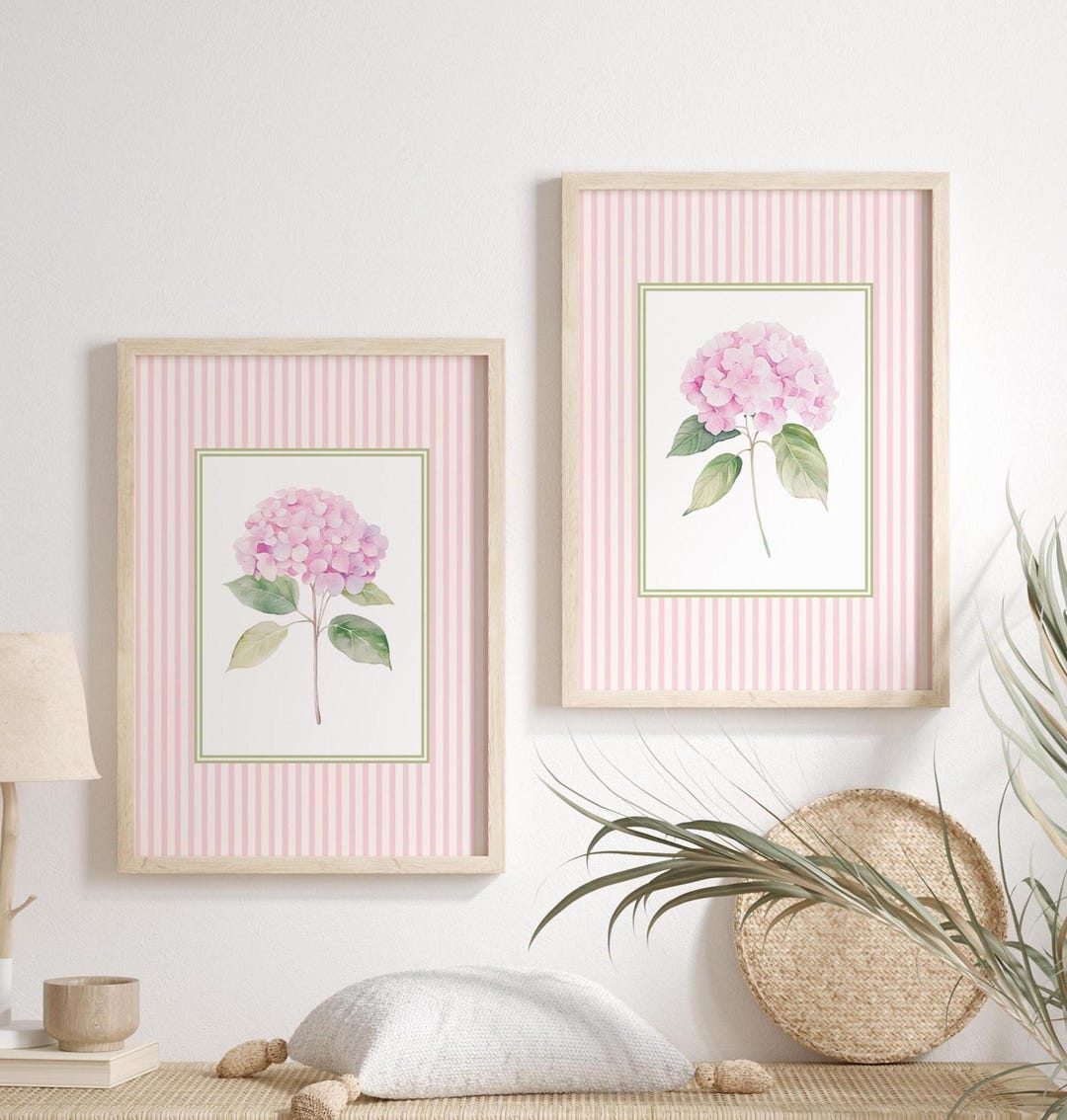 Set of 2 Pink Hydrangea Prints, Chinoiserie Wall Art, Hydrangea Print ...