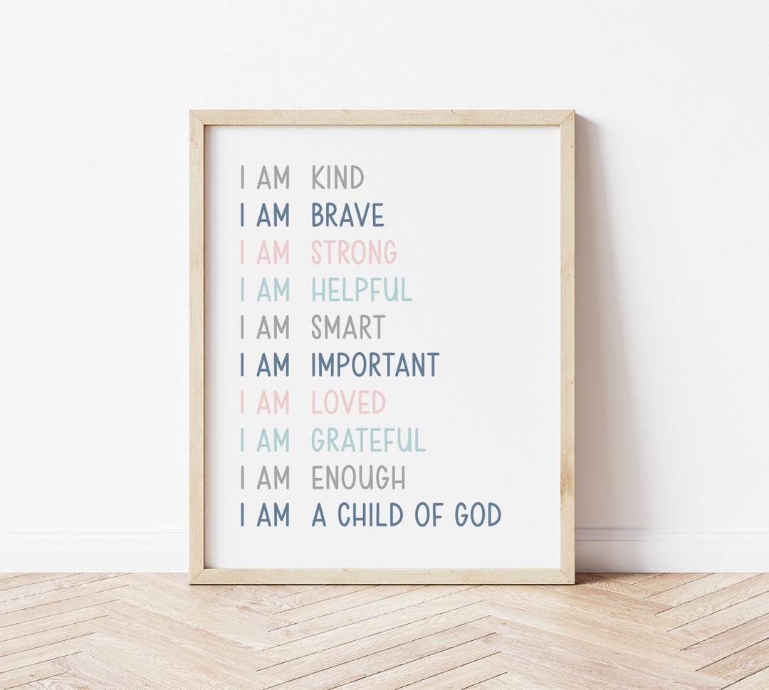 Positive Affirmations for Kids, I Am a Child of God Nursery Print, Kids ...