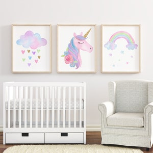 Rainbow Unicorn Prints, Rainbow Nursery Wall Art, Unicorn Wall Decor ...