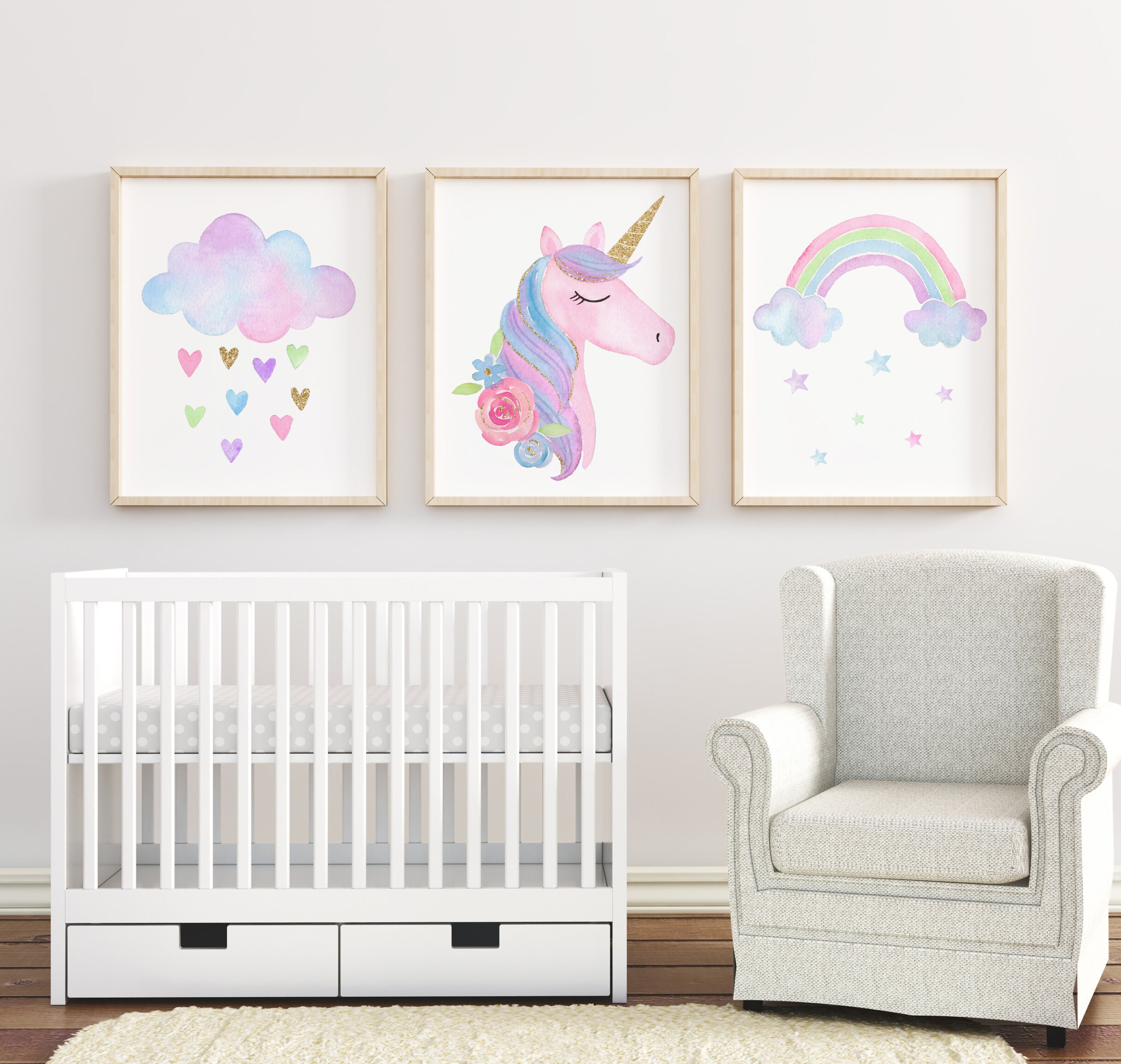 Rainbow Unicorn Prints Rainbow Nursery Wall Art Unicorn Wall | Etsy