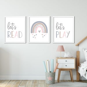 Let's Play Let's Read Prints, Rainbow Print, Girl Playroom Wall Art ...