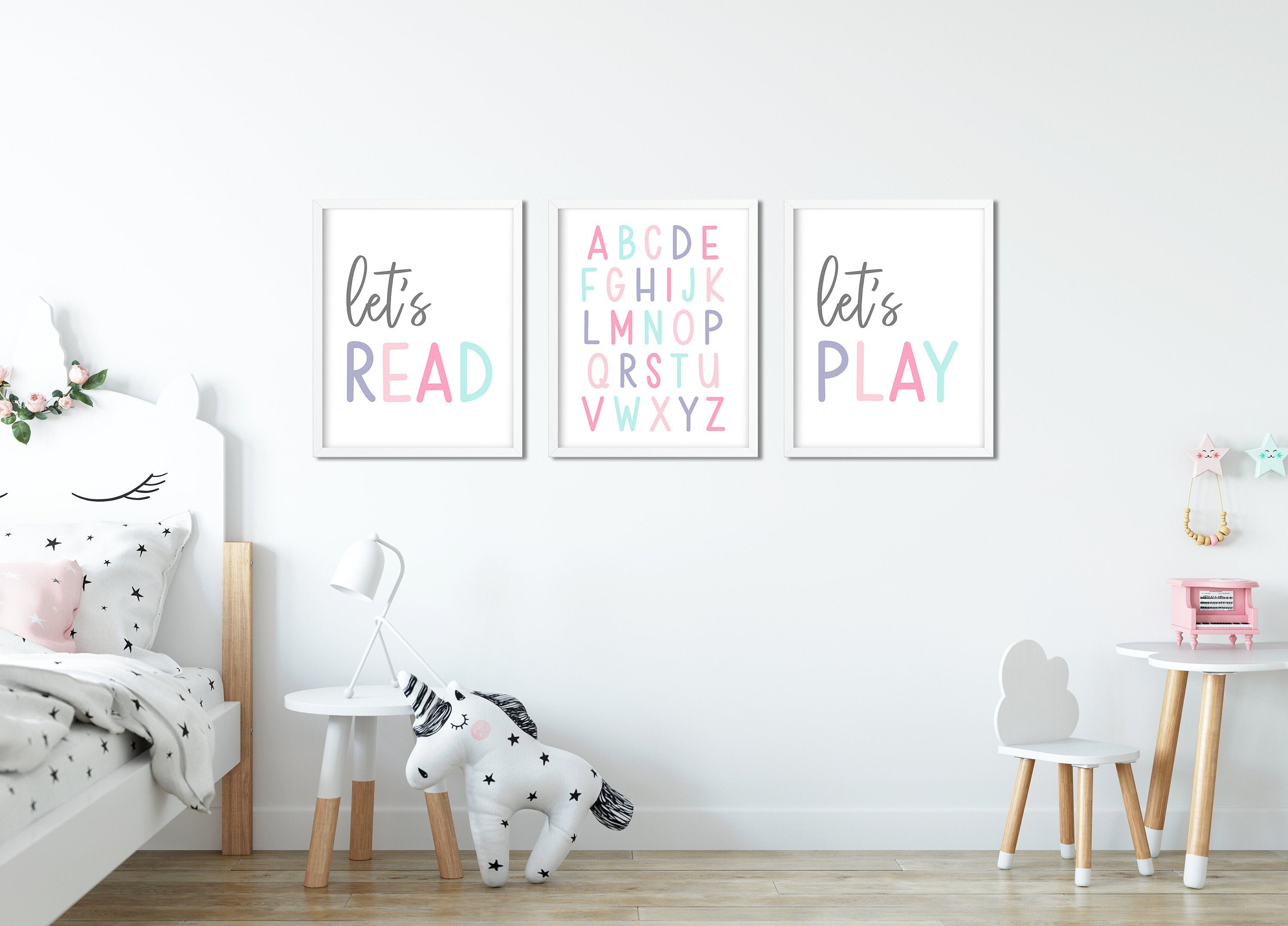 Let's Play Let's Read Prints, Alphabet Print, Homeschool, Girl Toddler ...