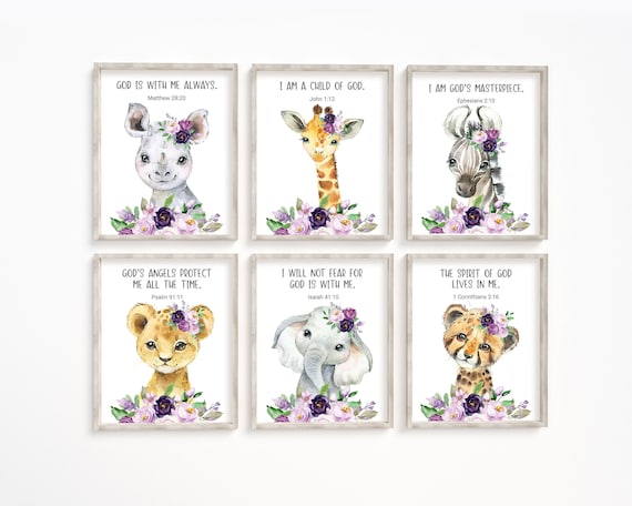 Kid's Bible Verse Prints Safari Animal Prints Christian | Etsy