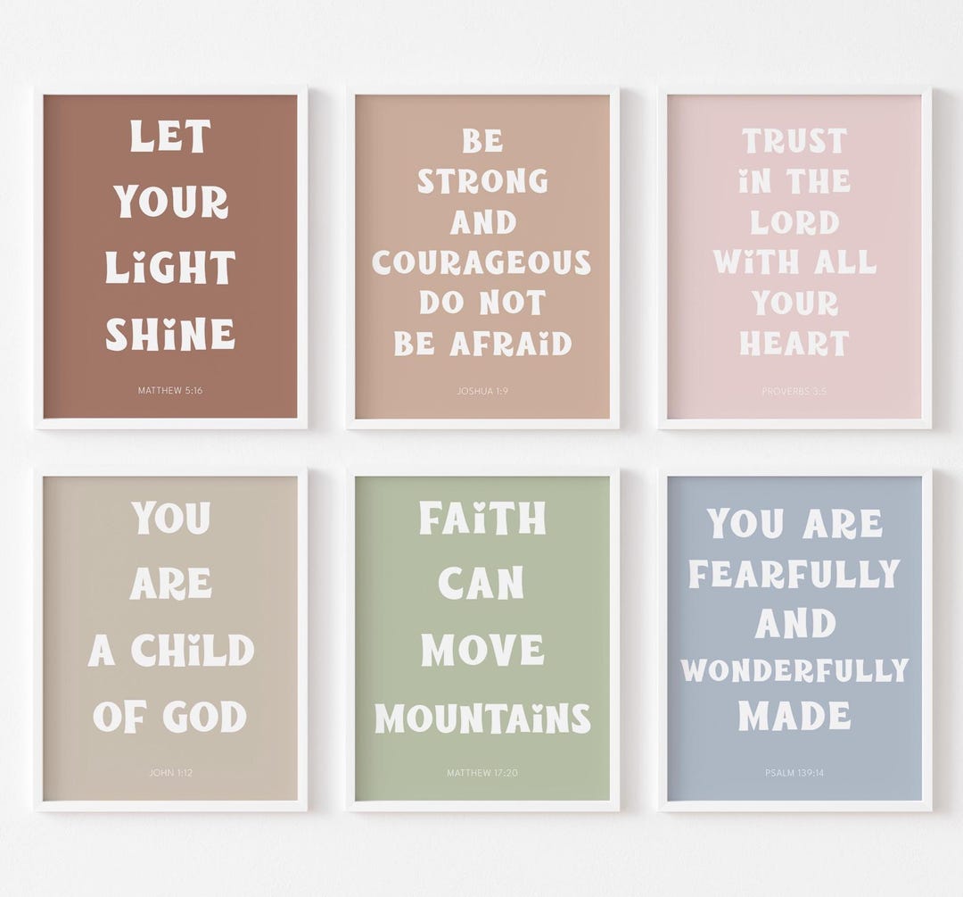 Set of 6 Kids Bible Verse Prints, Baby Nursery Wall Art, Christian Wall ...