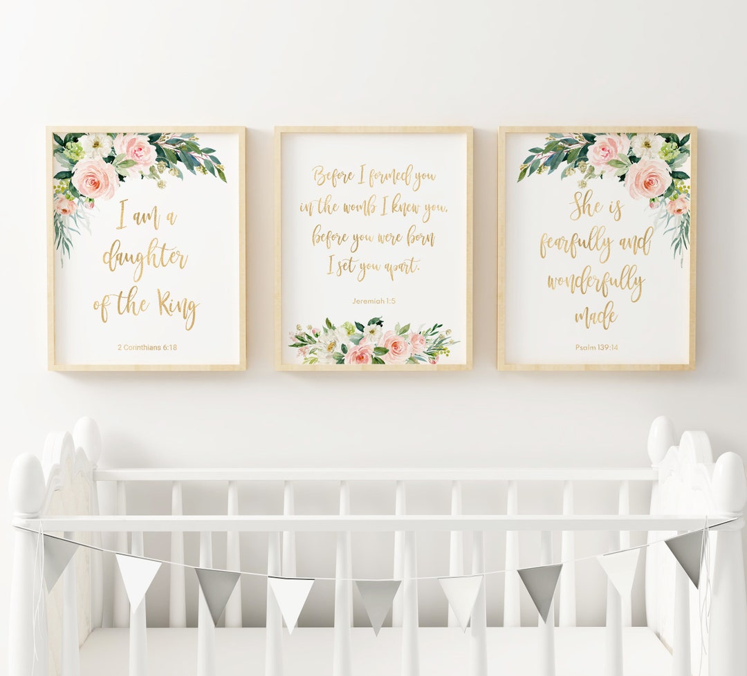 Baby Girl Nursery Bible Verses, Christian Baby Gift, Nursery Floral ...