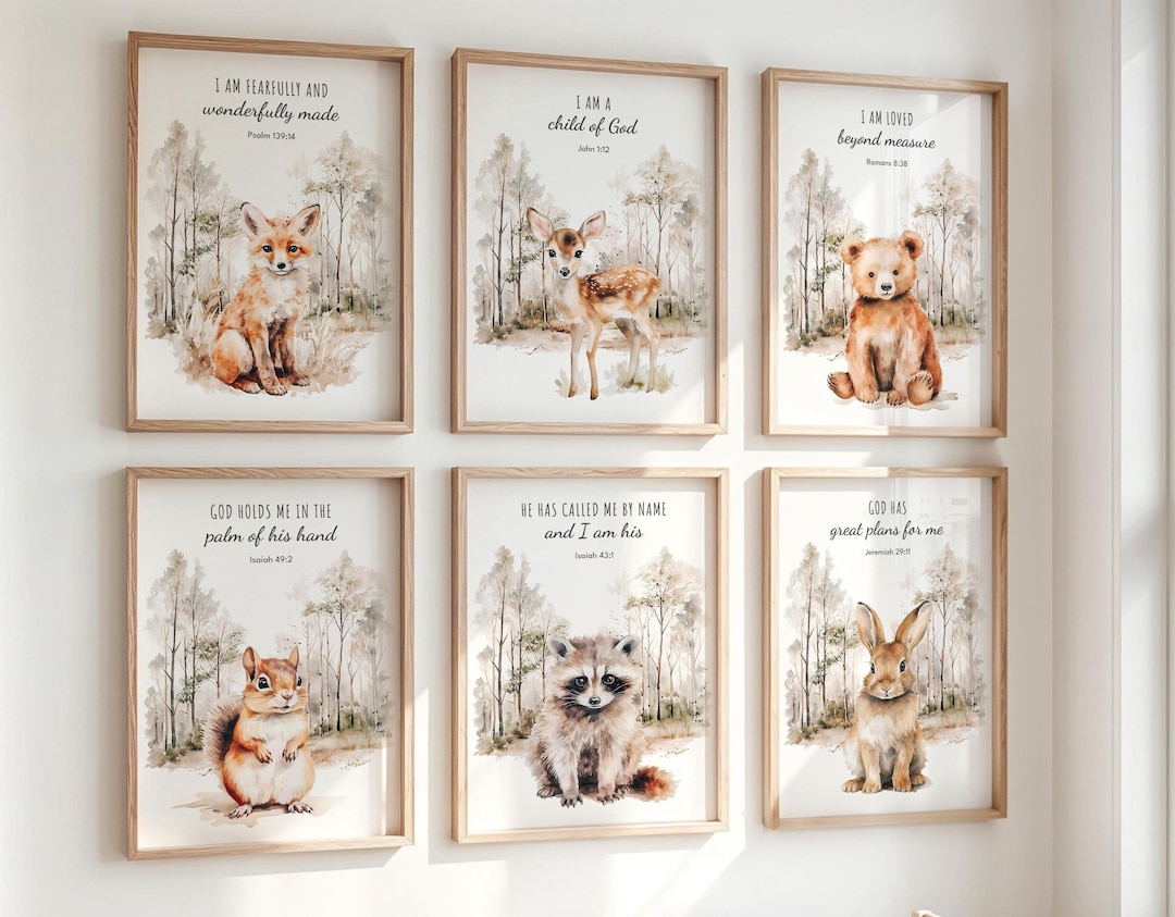 Woodland Bible Verse Wall Art, Christian Nursery Bible Print, Forest ...