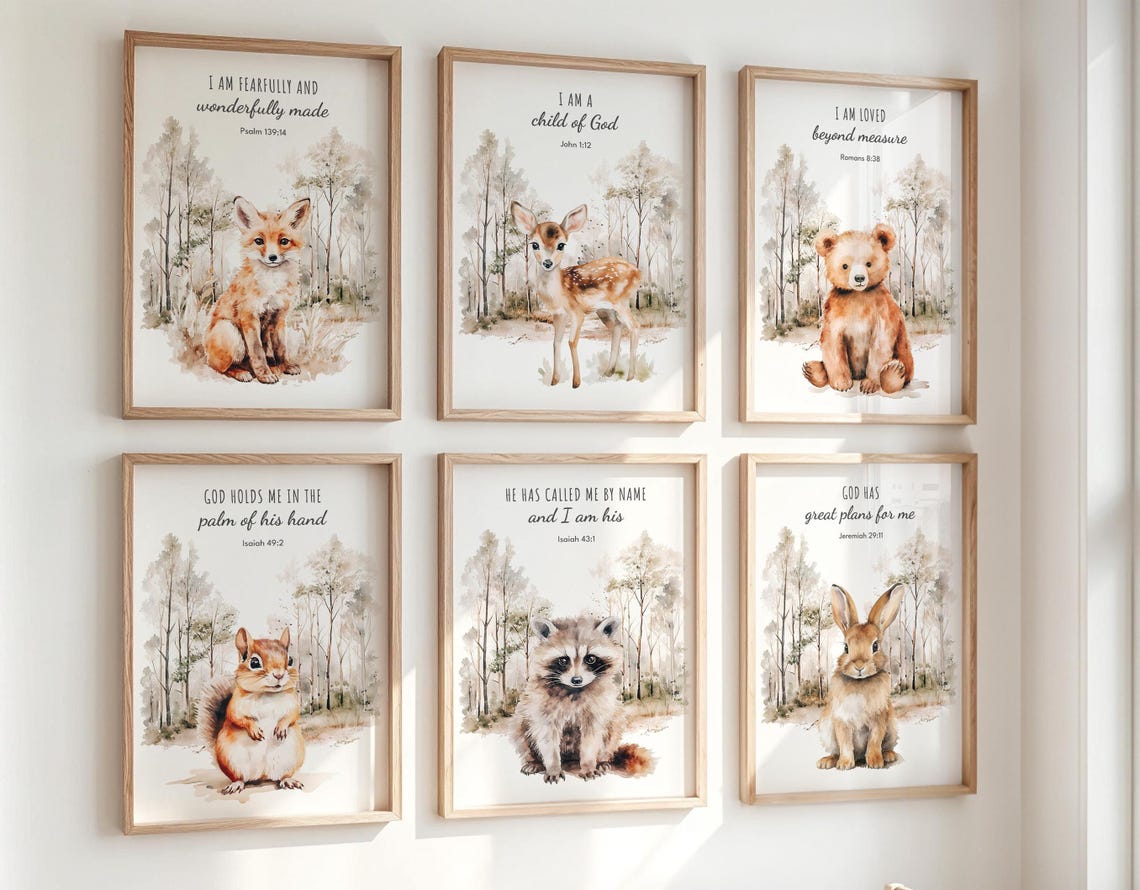 Woodland Bible Verse Wall Art, Christian Nursery Bible Print, Forest ...