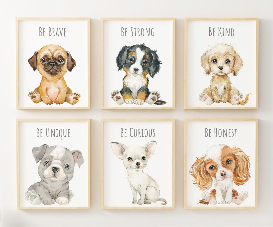 Baby Boy Nursery Puppy Prints, Nursery Wall Decor, Dog Portrait Print ...