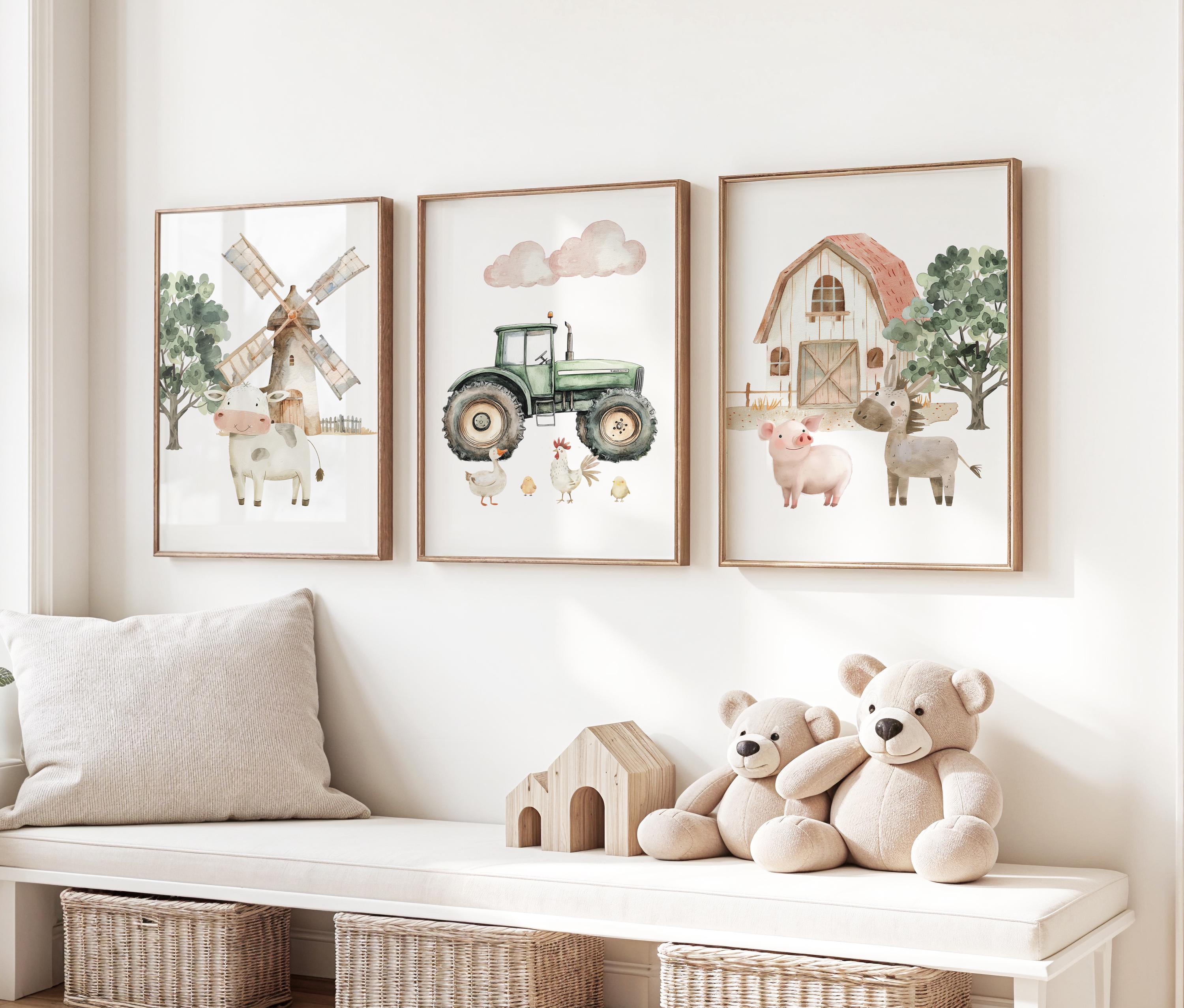 Farm Nursery Prints, Farm Animals, Green Tractor Wall Decor, Farmhouse ...
