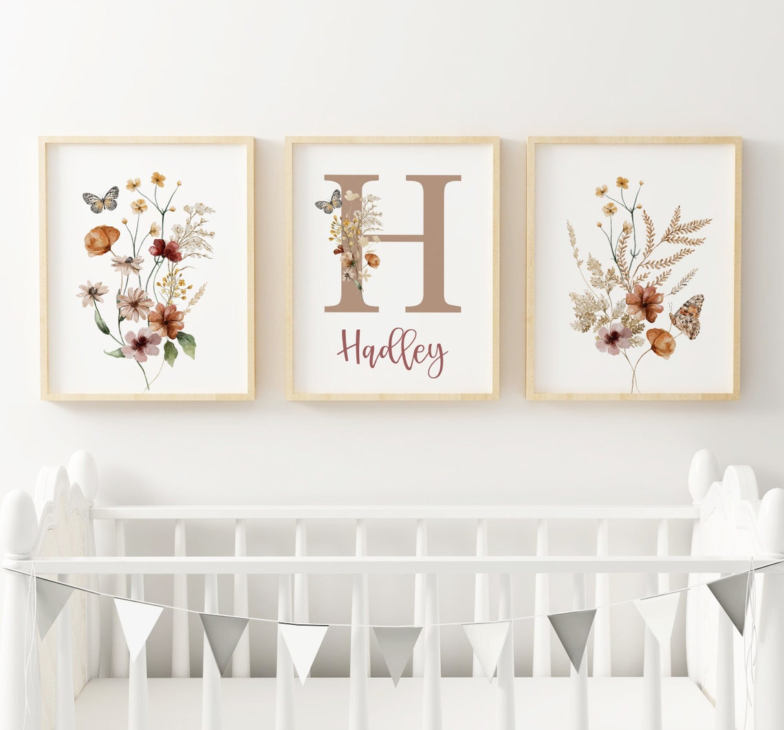 Personalized Baby Name Print Monogram Letter Floral Nursery - Etsy
