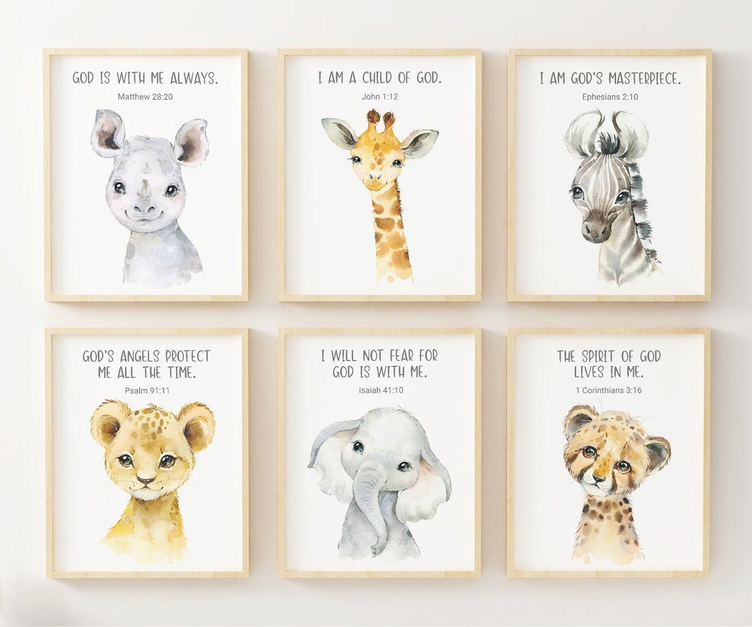 Kid's Bible Verse Prints, Safari Animal Prints, Christian Wall Decor ...