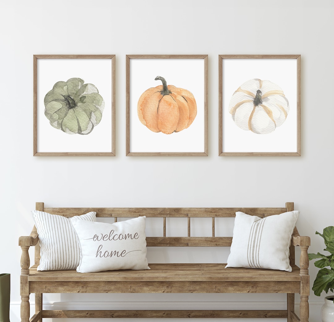 Set of 3 Pumpkin Prints, Fall Decor, Autumn Wall Art, Fall Pumpkin ...