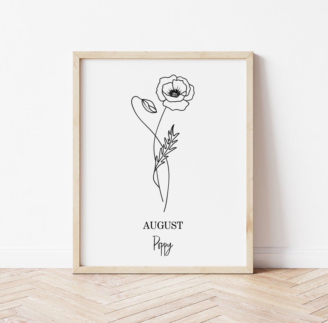 Black and White Birth Flower Prints Line Art Drawing August - Etsy