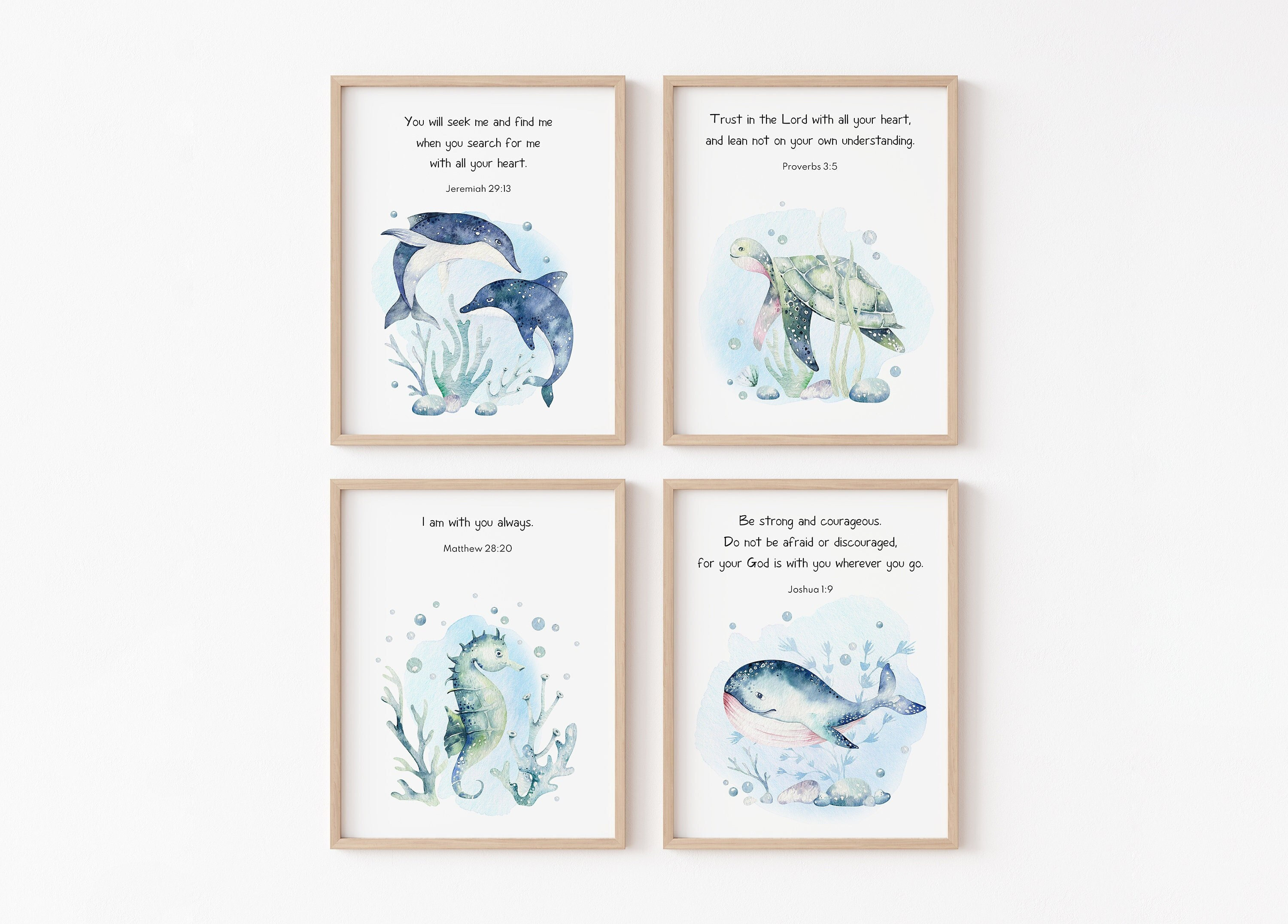 Set of 4 Kid's Bible Verse Prints, Under the Sea Prints, Christian Wall ...