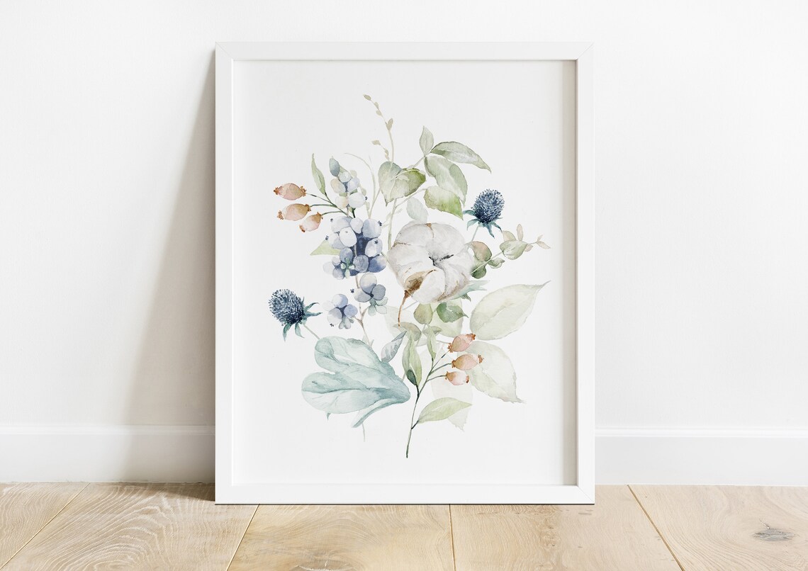 Set of 3 Blue Wildflower Bouquets Watercolor Floral Wall Art - Etsy