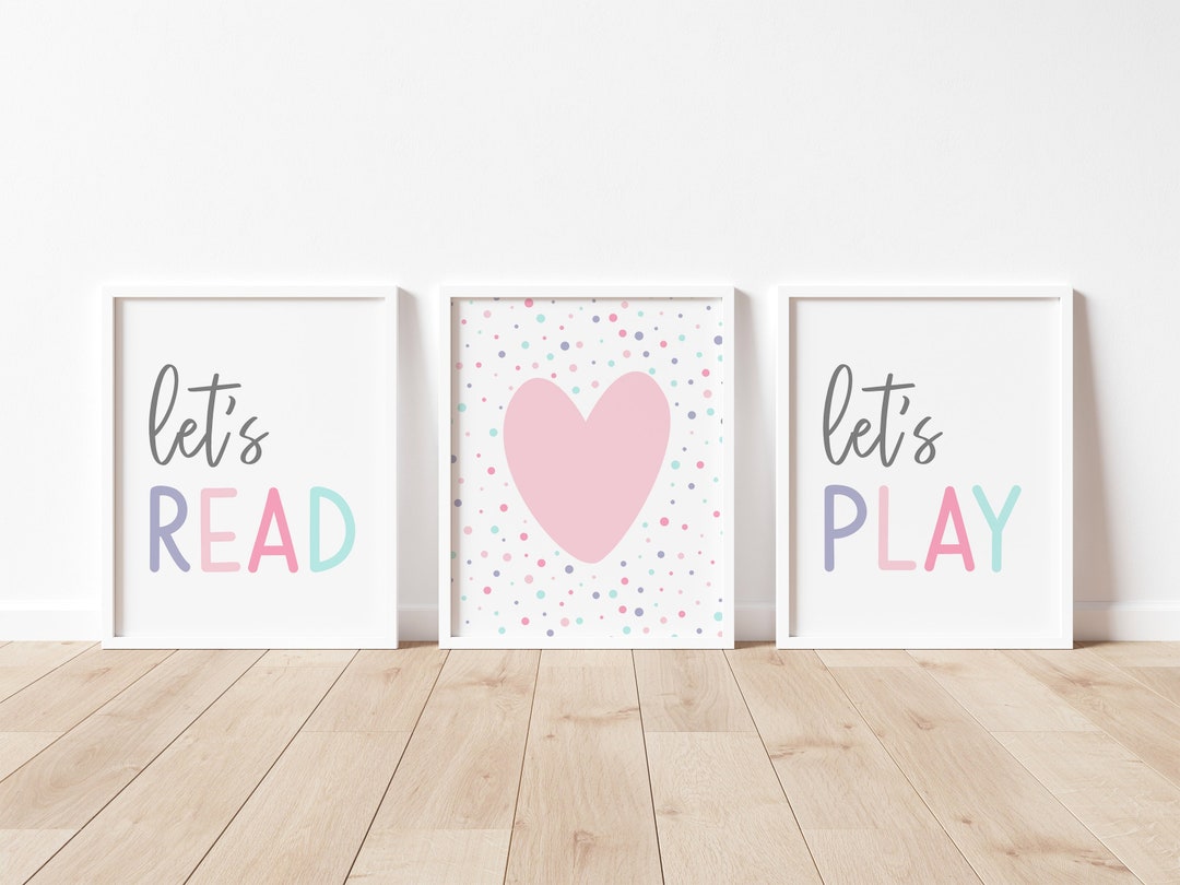 Let's Play Let's Read Prints, Rainbow Print, Girl Playroom Wall Art ...