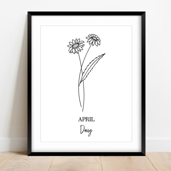April Flower Line Drawing Art - Etsy