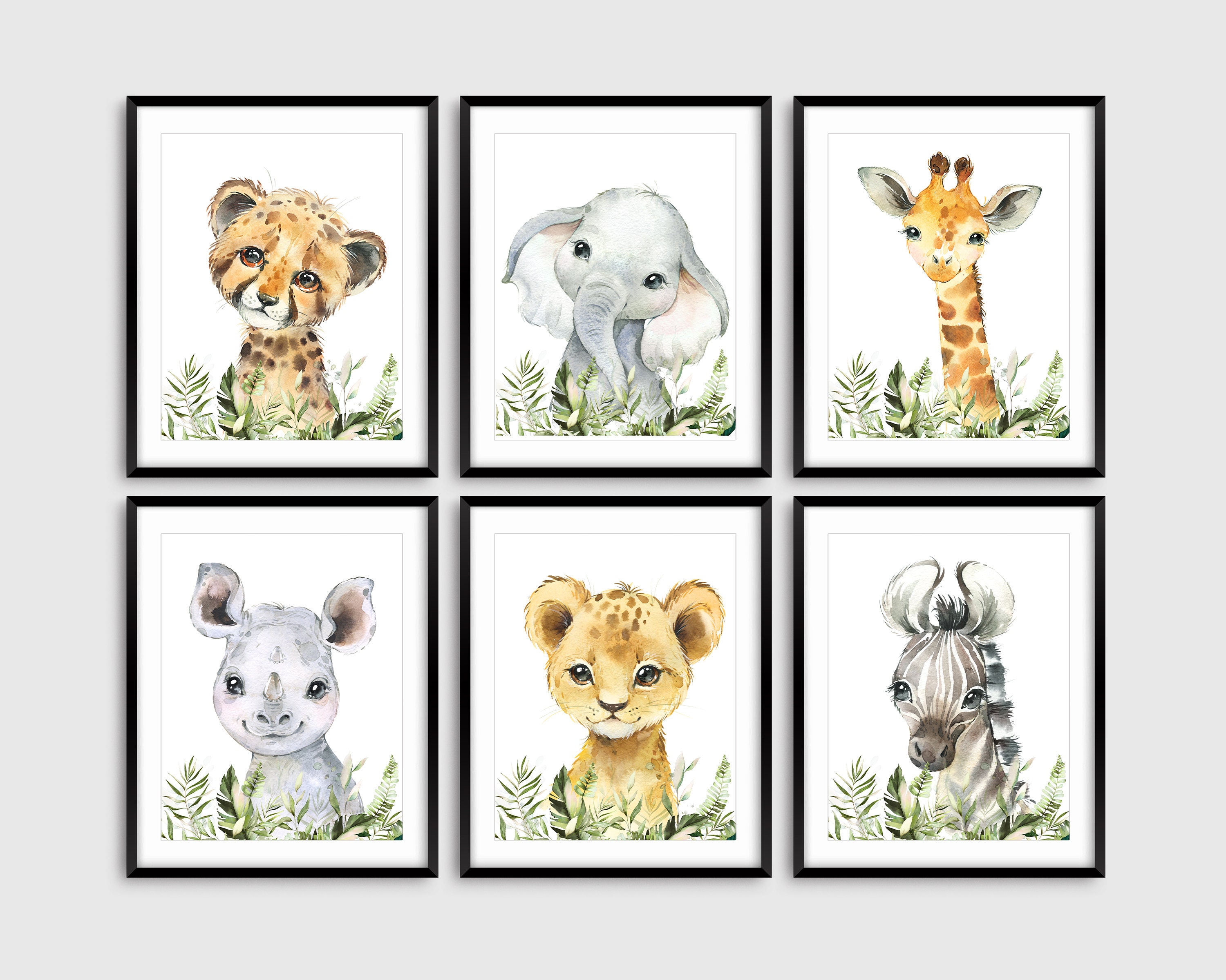Set of 6 Safari Animal Prints Tropical Nursery Wall Decor | Etsy