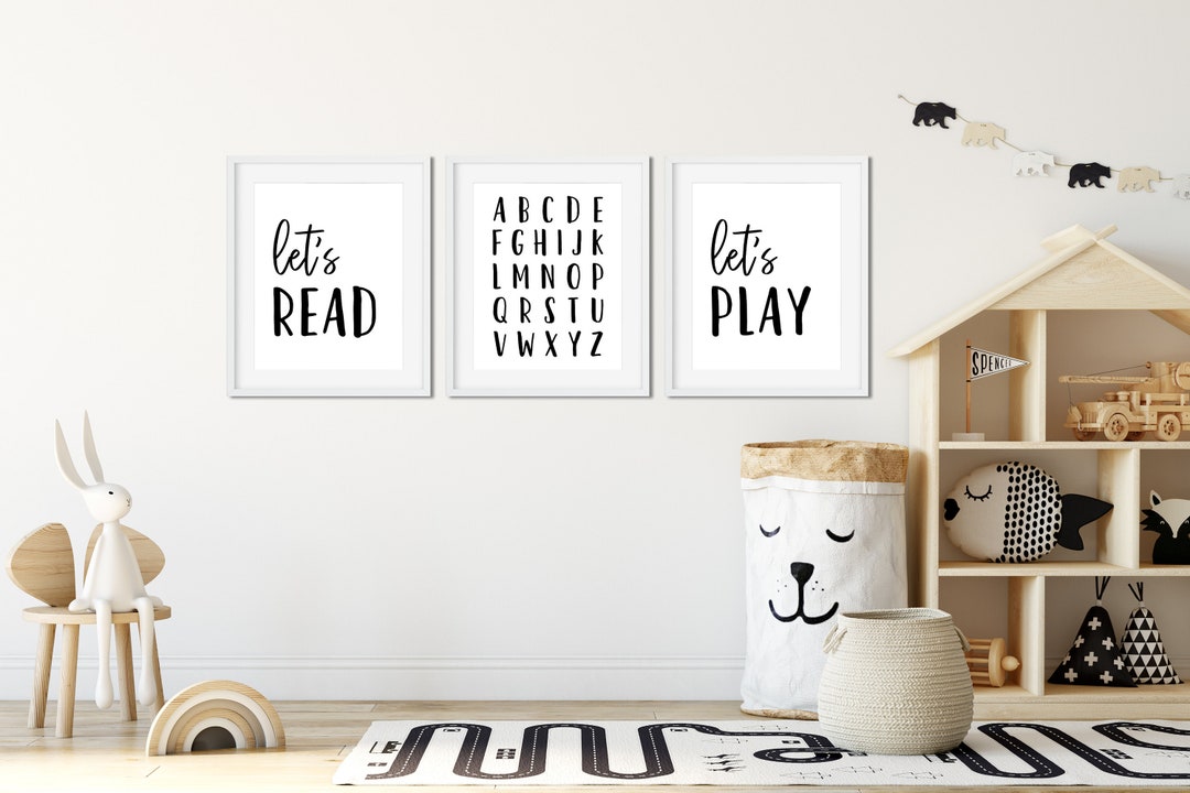 Let's Play Let's Read Prints, Alphabet Print, Black and White Boy ...
