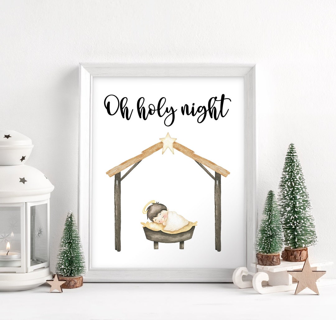 Christmas Prints, Oh Holy Night, Baby Jesus Wall Print, Manger ...