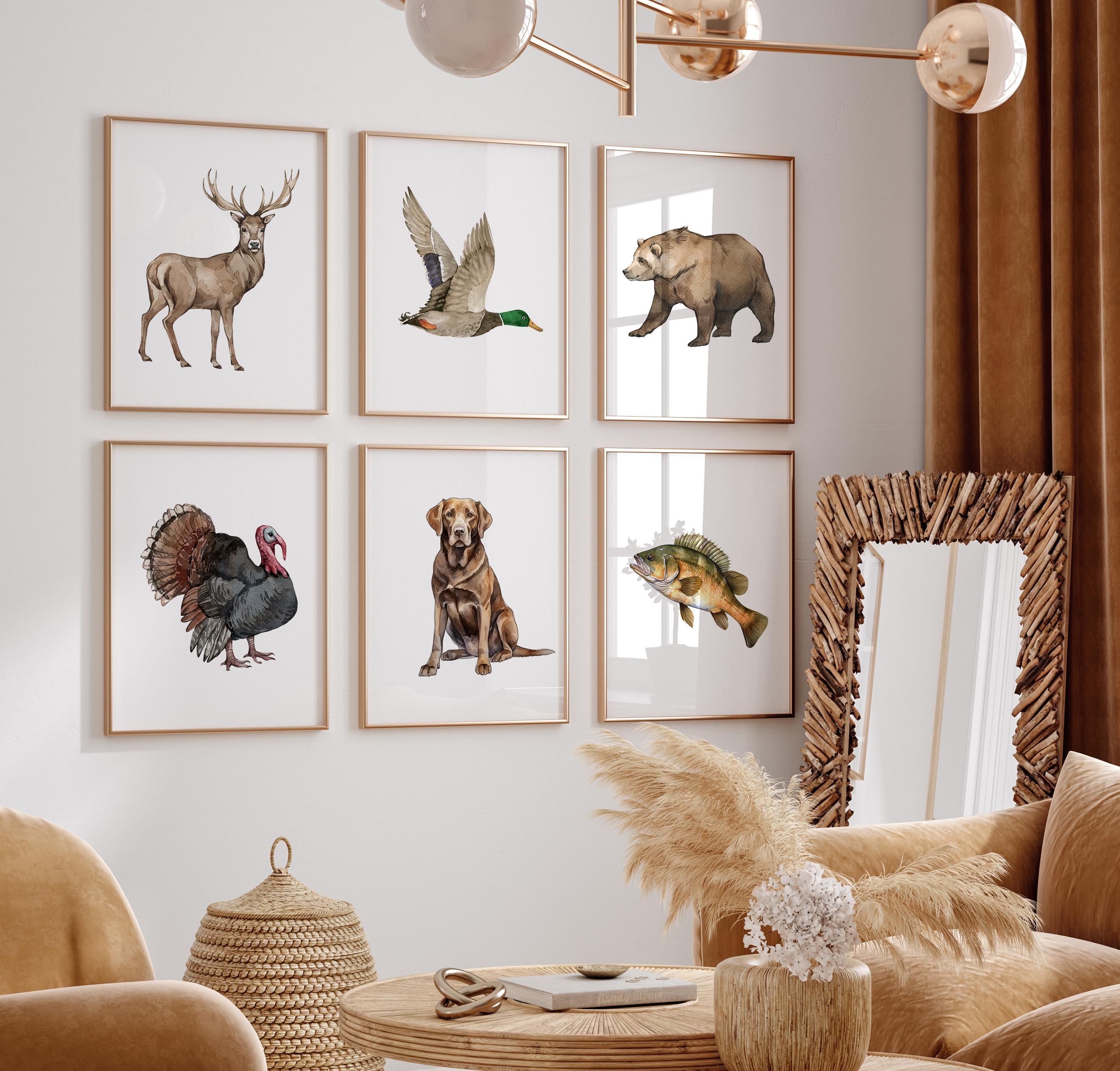 Set of 6 Hunting Nursery Wall Art, Mallard Duck, Chocolate Labrador ...